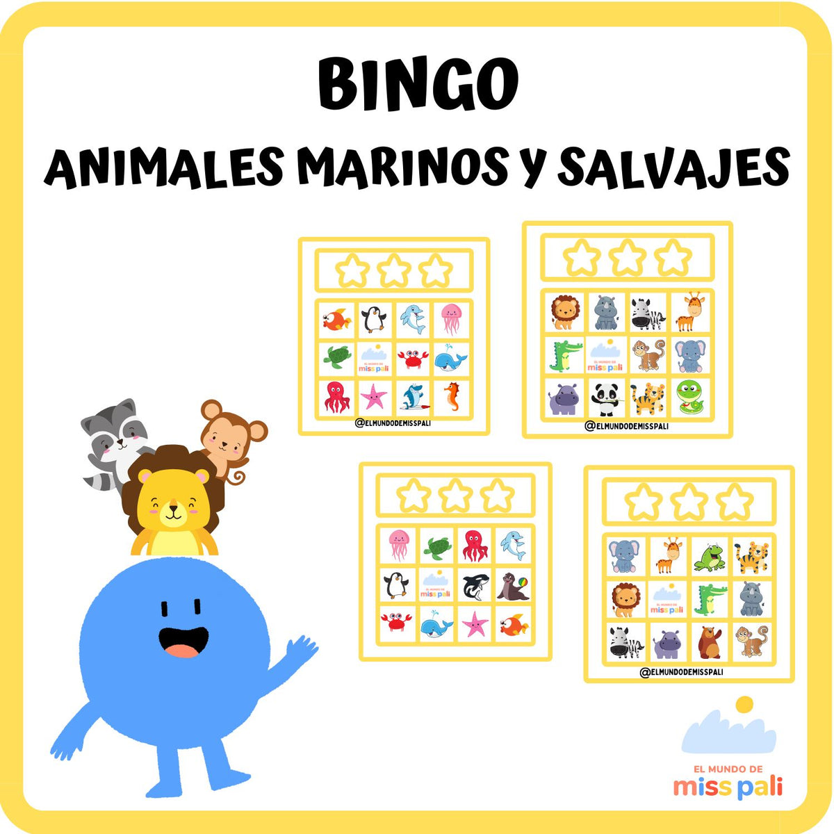 Juego de Bingo: Animales Salvajes y Animales Marinos – El Mundo de Miss ...